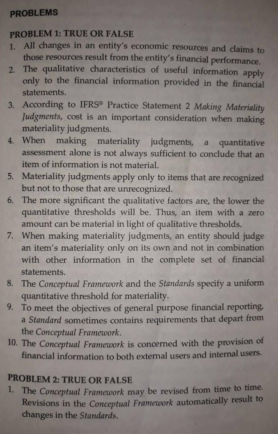 Solved PROBLEMS a PROBLEM 1: TRUE OR FALSE 1. All changes in | Chegg.com