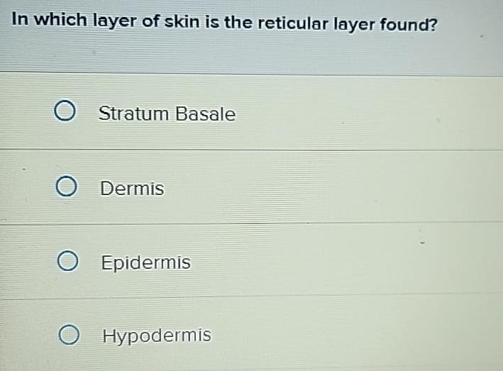 Solved In which layer of skin is the reticular layer | Chegg.com