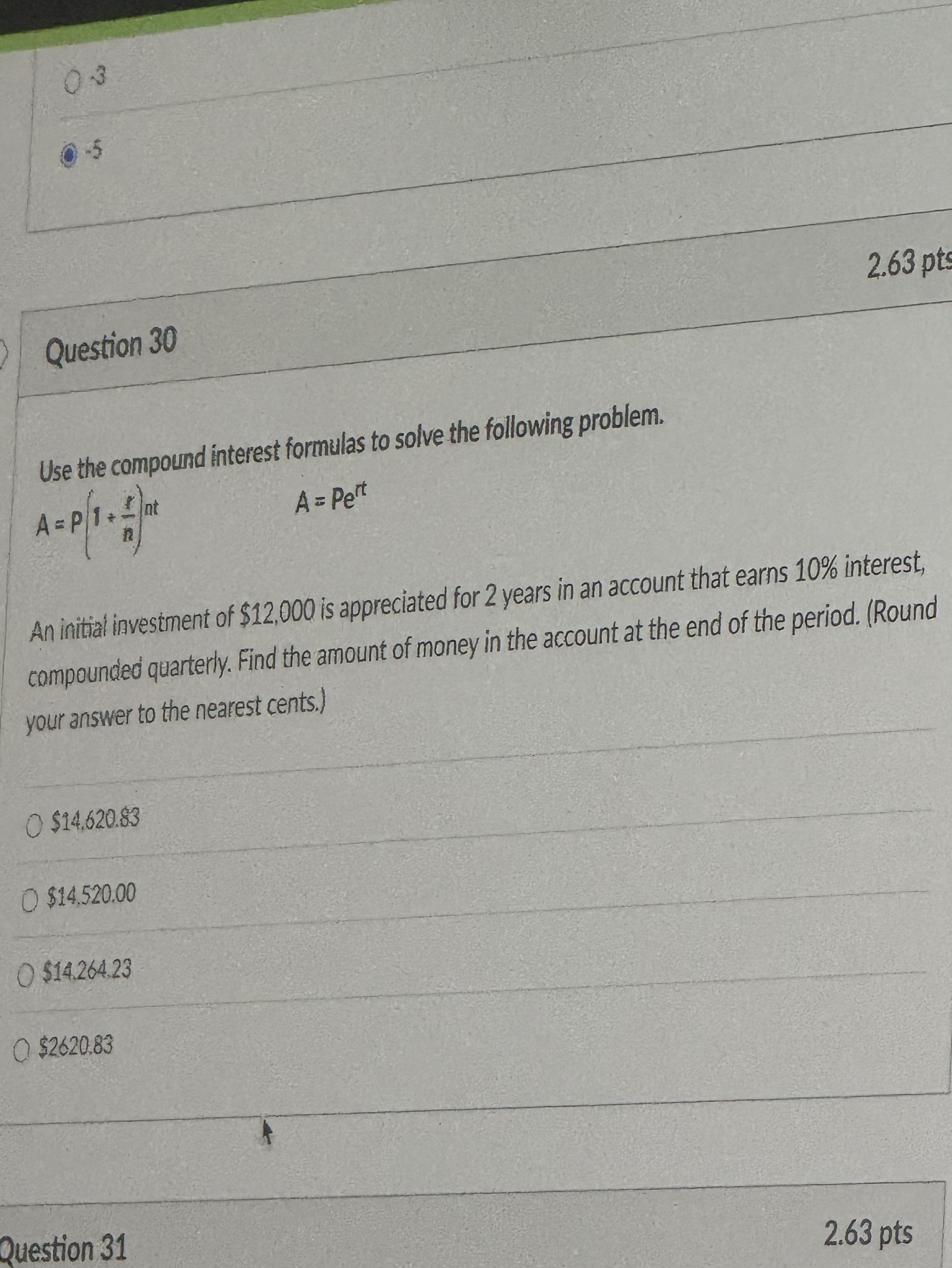 Solved 3-5Question 302.63ptUse the compound interest | Chegg.com