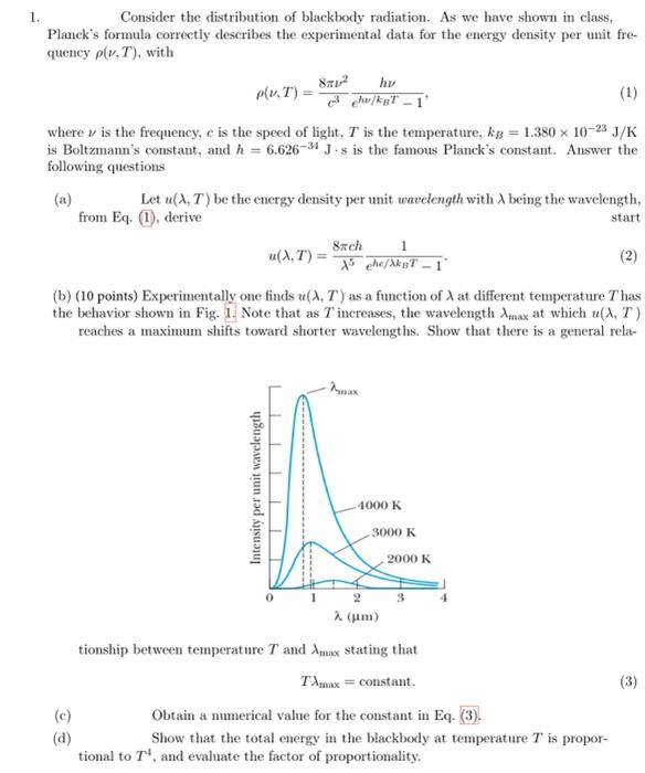 Solved 1. Consider the distribution of blackbody radiation. | Chegg.com