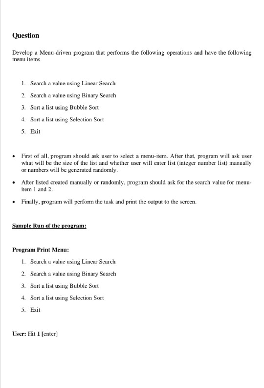 Solved Question Develop a Menu-driven program that performs | Chegg.com