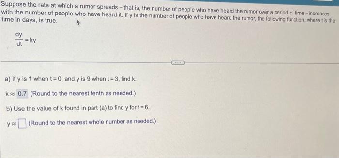 Solved Suppose the rate at which a rumor spreads - that is, | Chegg.com