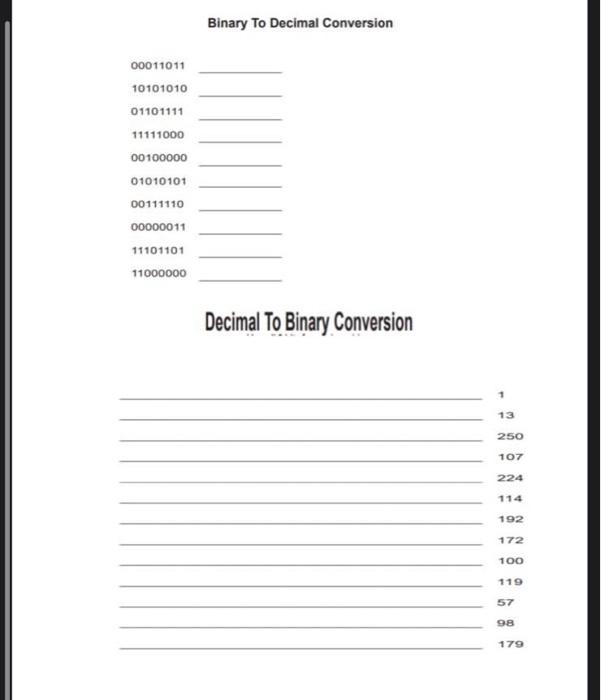 Solved Binary To Decimal Conversion | Chegg.com