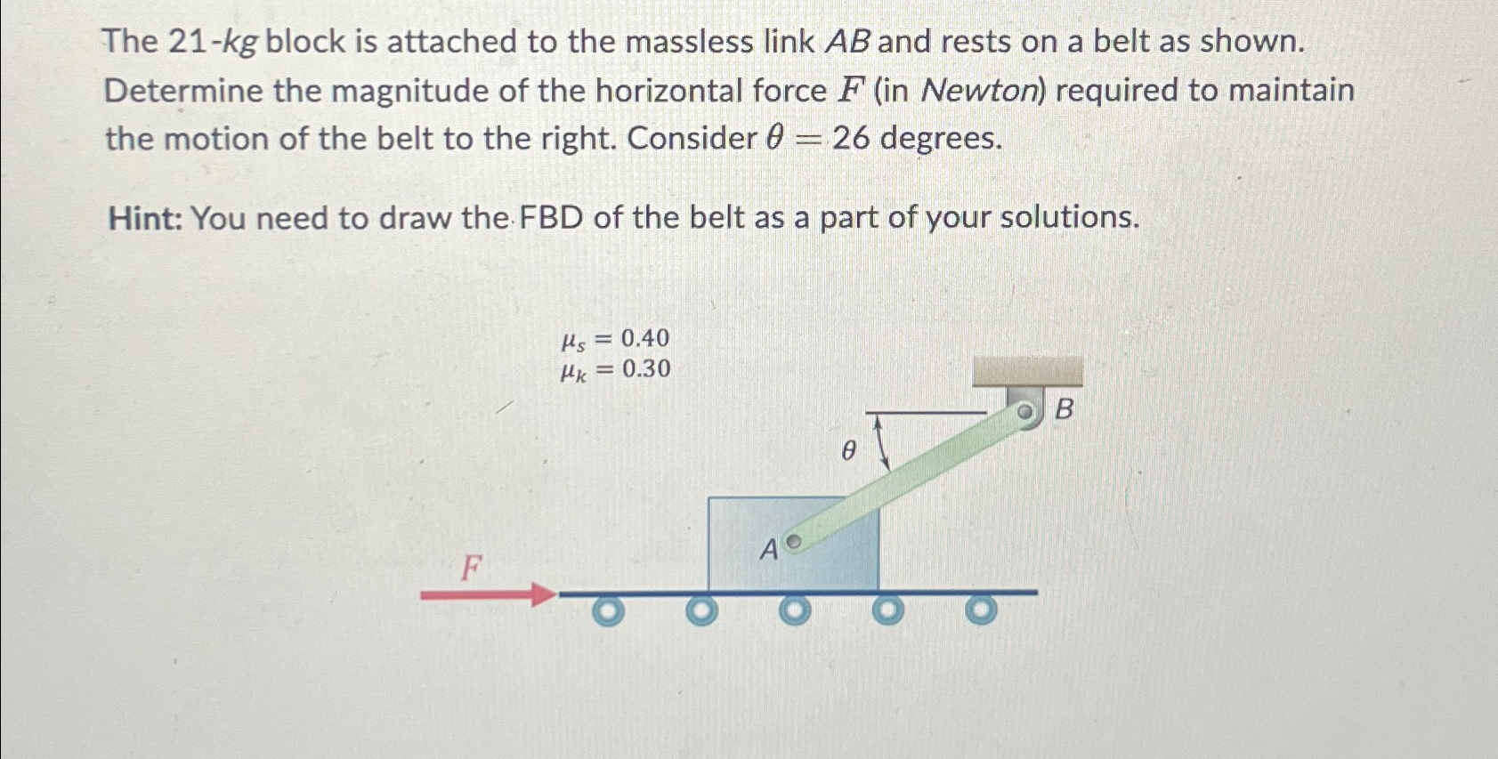 Solved The 21-kg ﻿block is attached to the massless link AB | Chegg.com