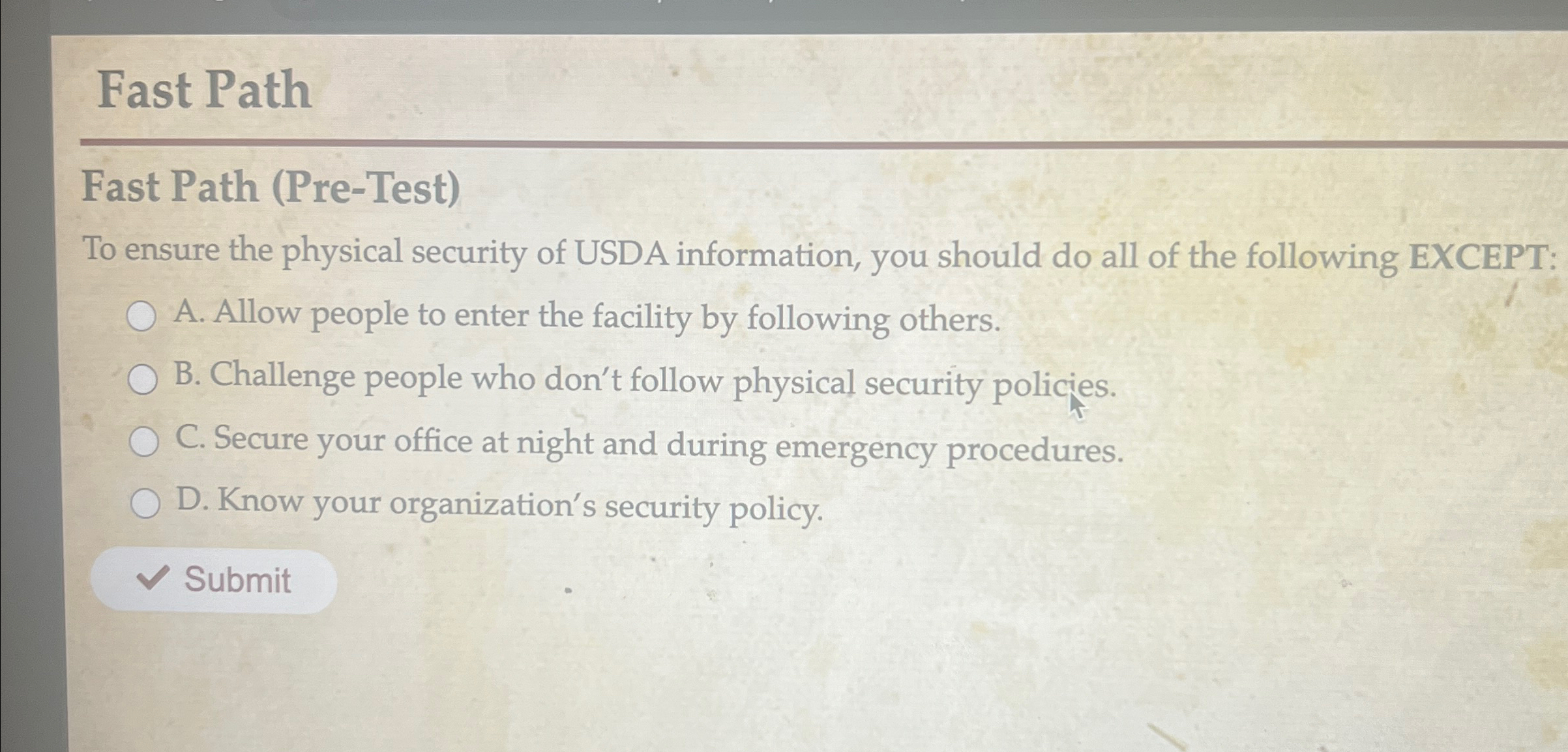 Solved Fast PathFast Path (Pre-Test)To ensure the physical | Chegg.com