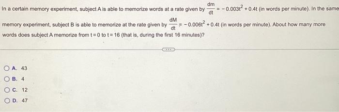 Solved In a certain memory experiment, subject \\( A \\) is | Chegg.com