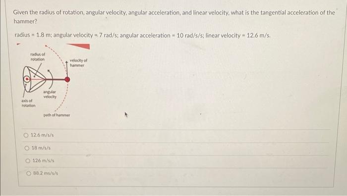 Solved Given the radius of rotation, angular velocity, | Chegg.com