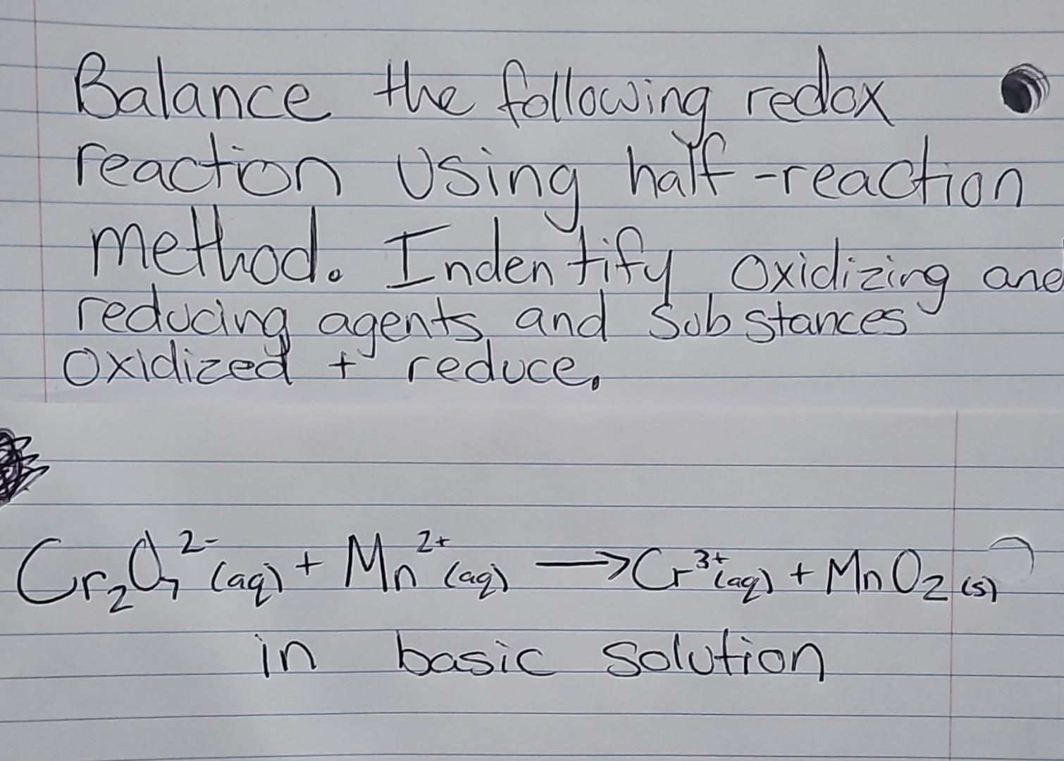 Solved Balance the following redox reaction Using | Chegg.com