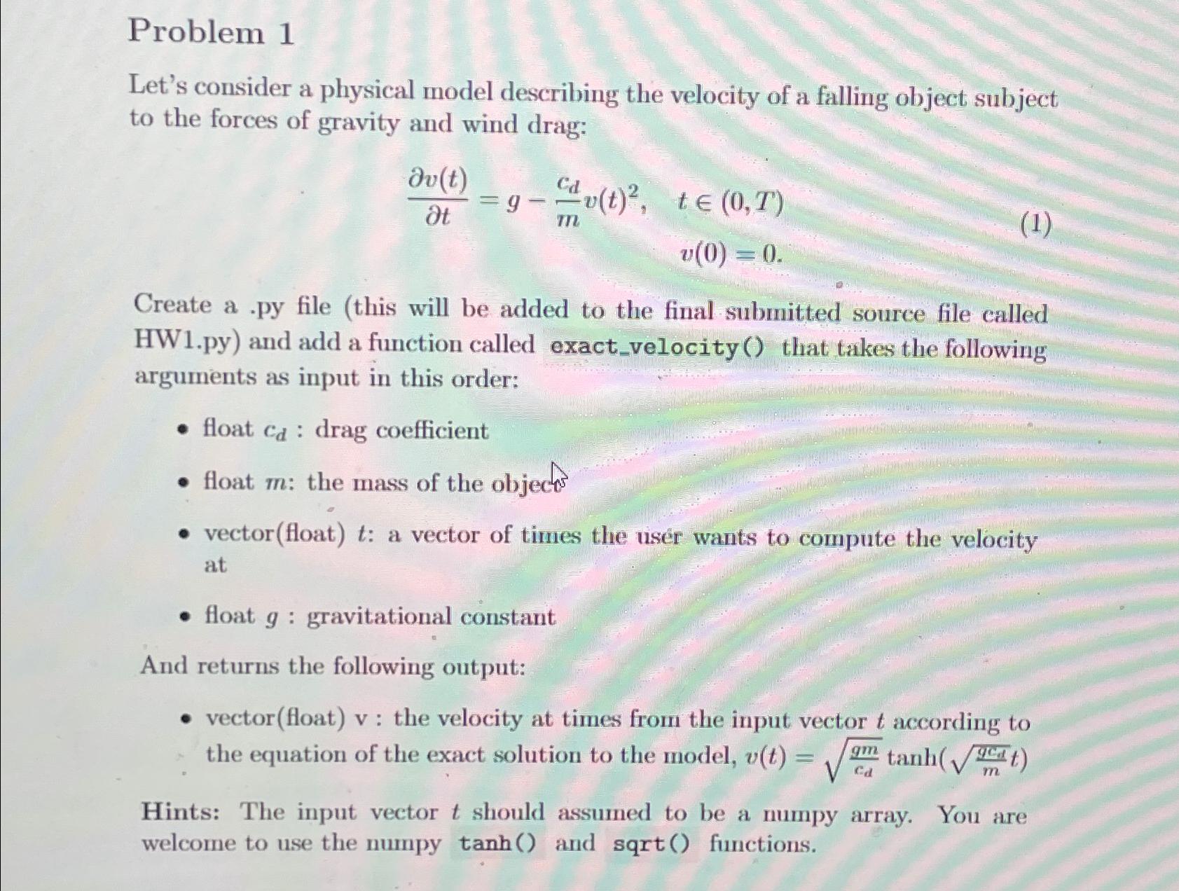 Solved Problem 1Let's consider a physical model describing | Chegg.com