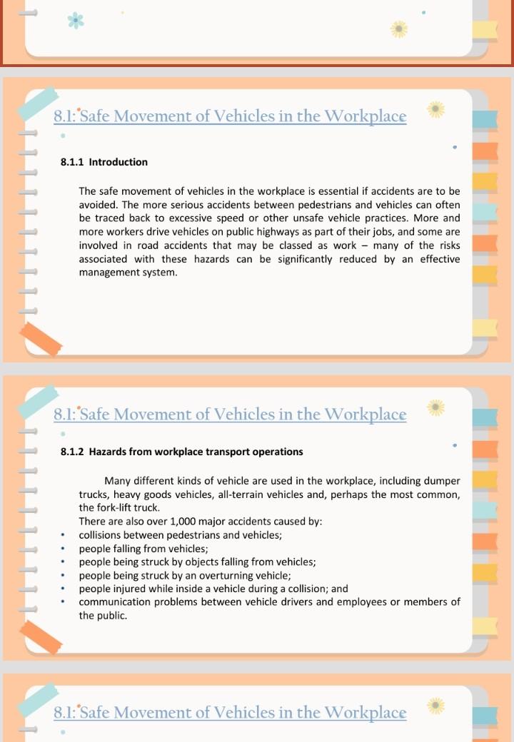 Solved 8.1:'Safe Movement of Vehicles in the Workplace 8.1.1 | Chegg.com