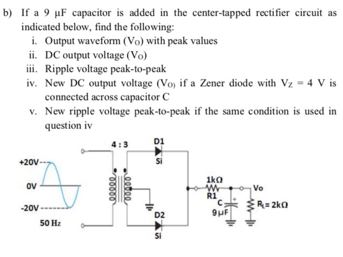 Solved b) If a 9 ur capacitor is added in the center-tapped | Chegg.com