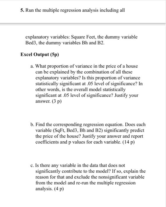 Solved 2. Regress price (dependent variable) on square feet | Chegg.com