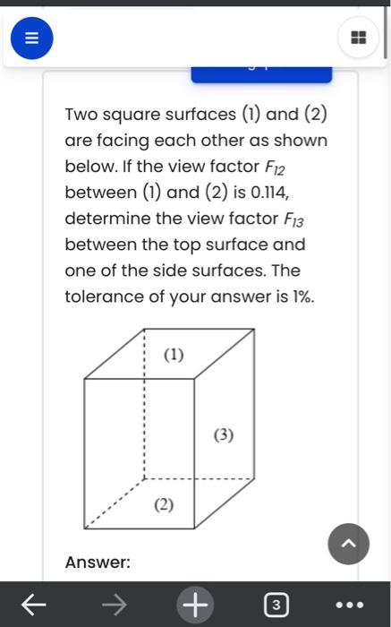 Solved + Two square surfaces (1) and (2) are facing each | Chegg.com