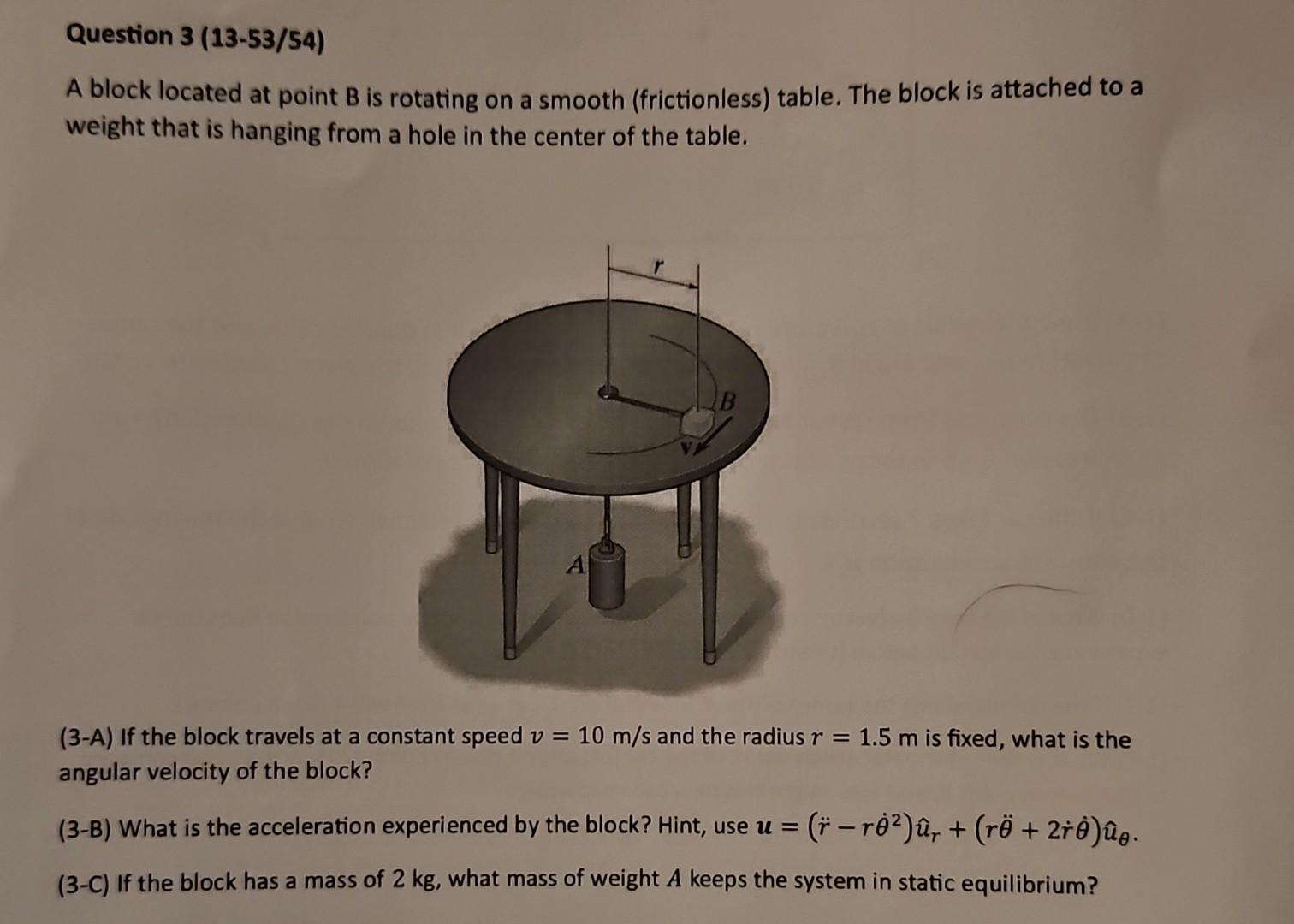 Solved A block located at point B is rotating on a smooth | Chegg.com