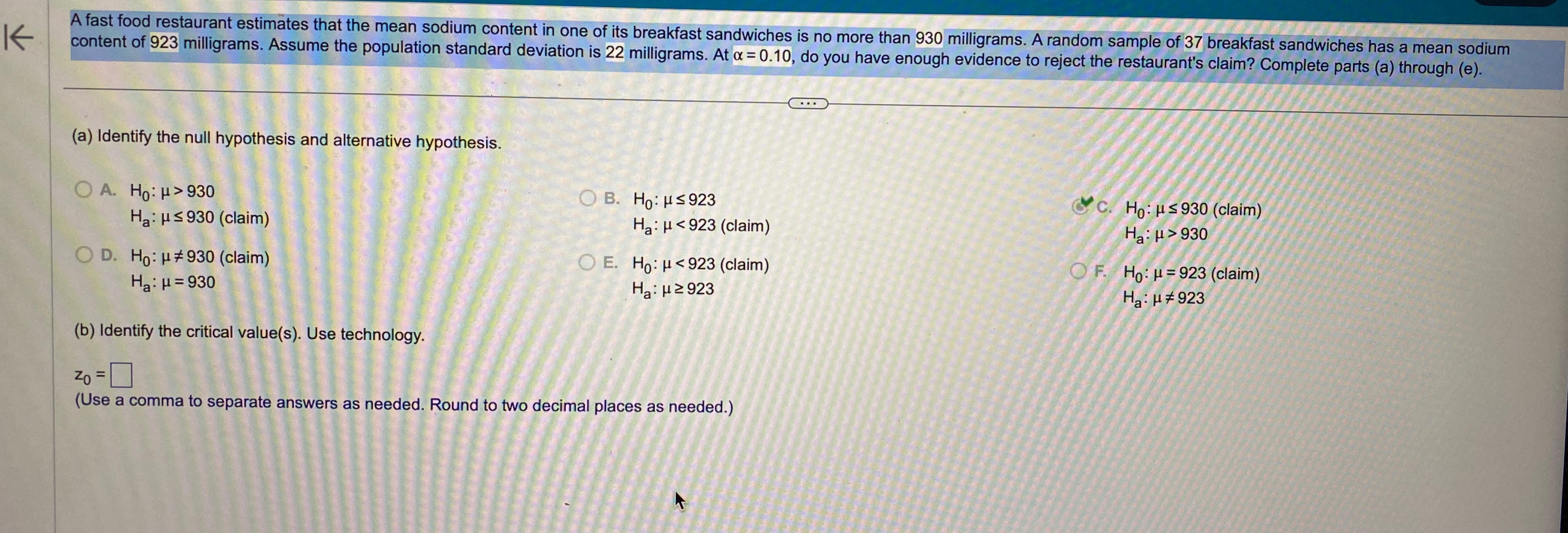 Solved (a) ﻿Identify the null hypothesis and alternative | Chegg.com