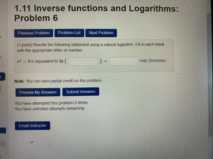 Solved 1.11 Inverse functions and Logarithms: Problem 6 | Chegg.com