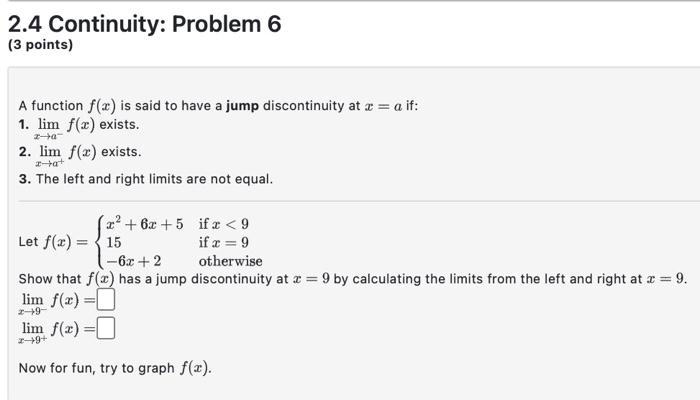 Solved 2.4 Continuity: Problem 5 (3 points) A function f(x) | Chegg.com