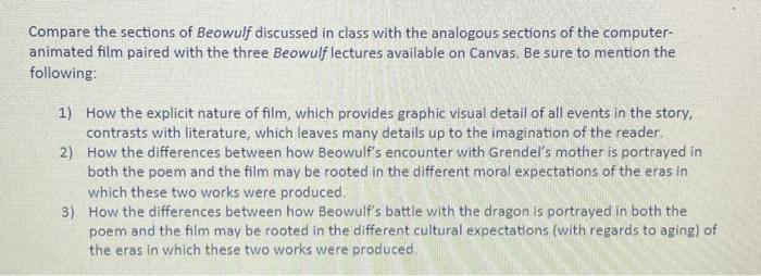 Compare the sections of Beowulf discussed in class | Chegg.com