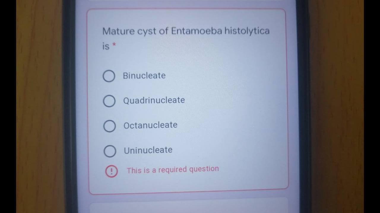 Solved Mature cyst of Entamoeba histolytica is * Binucleate | Chegg.com