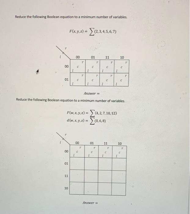Solved Reduce the following Boolean equation to a minimum | Chegg.com