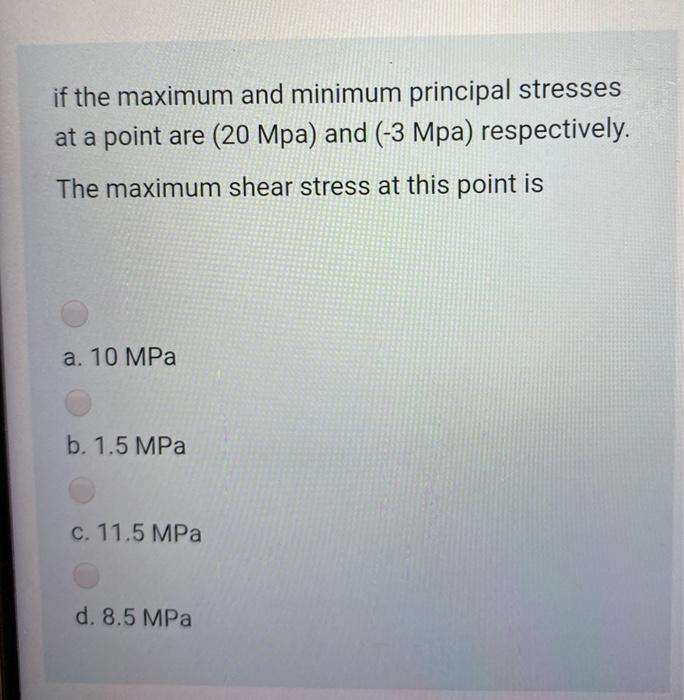 Solved if the maximum and minimum principal stresses at a | Chegg.com