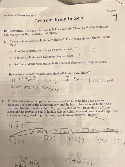 Solved ACTIVITIES DR. FUNSTER'S THINK-A-MINUTES B1 7 Get | Chegg.com