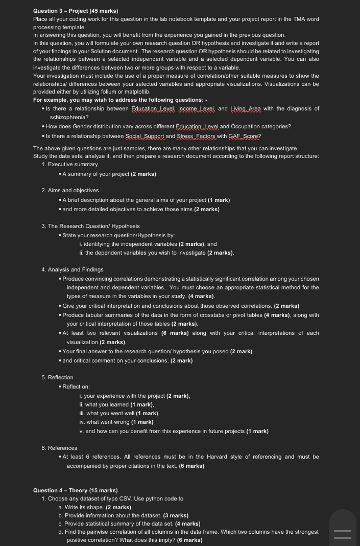Solved Question 3 - ﻿Project (45 ﻿marks)Place all your | Chegg.com