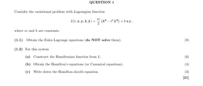 Solved Consider the variational problem with Lagrangian | Chegg.com