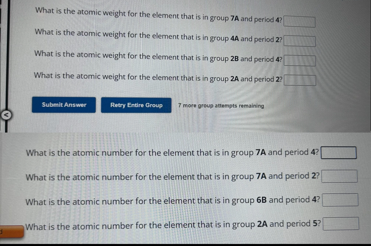 Solved What is the atomic weight for the element that is in | Chegg.com