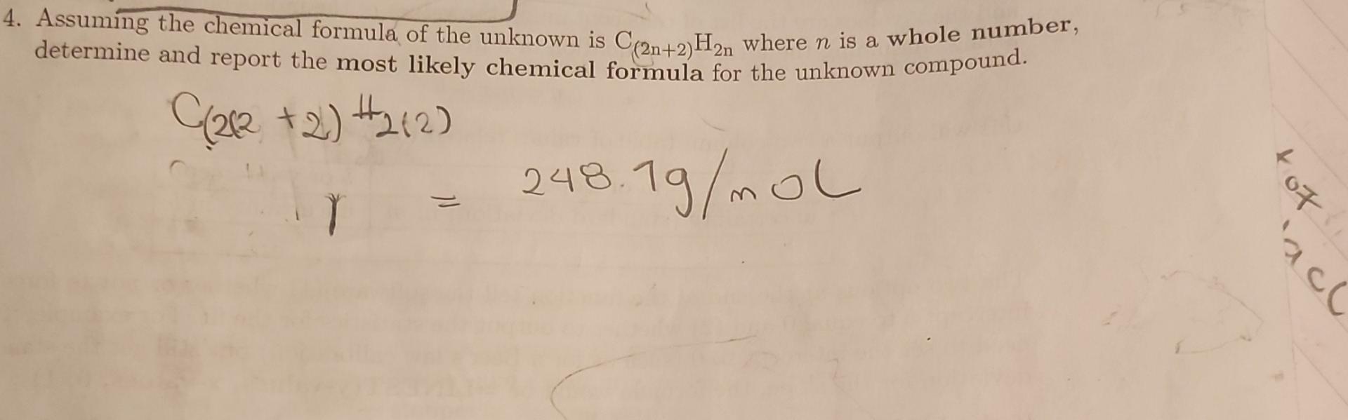 Solved Assuming the chemical formula of the unknown is | Chegg.com