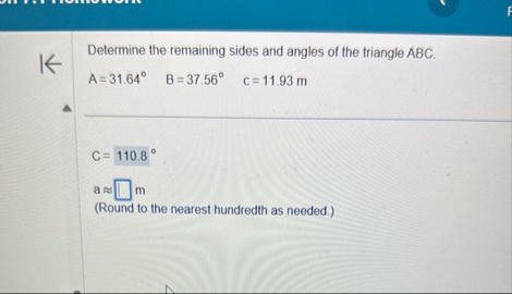 Solved Determine the remaining sides and angles of the | Chegg.com