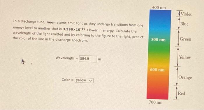 Solved 400 nm Violet Blue In a discharge tube, neon atoms | Chegg.com