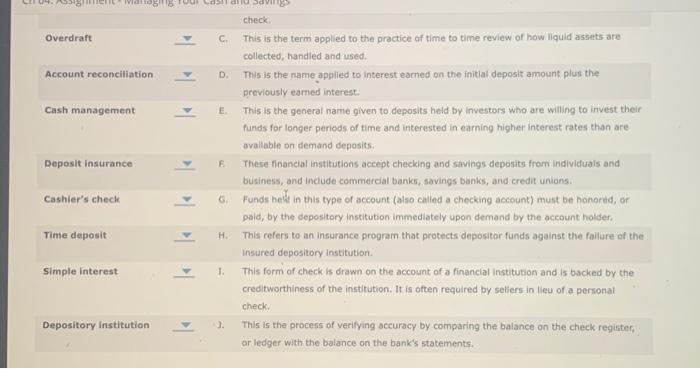 Solved 1. Vocabulary-Cash and savings What Does It Mean? | Chegg.com