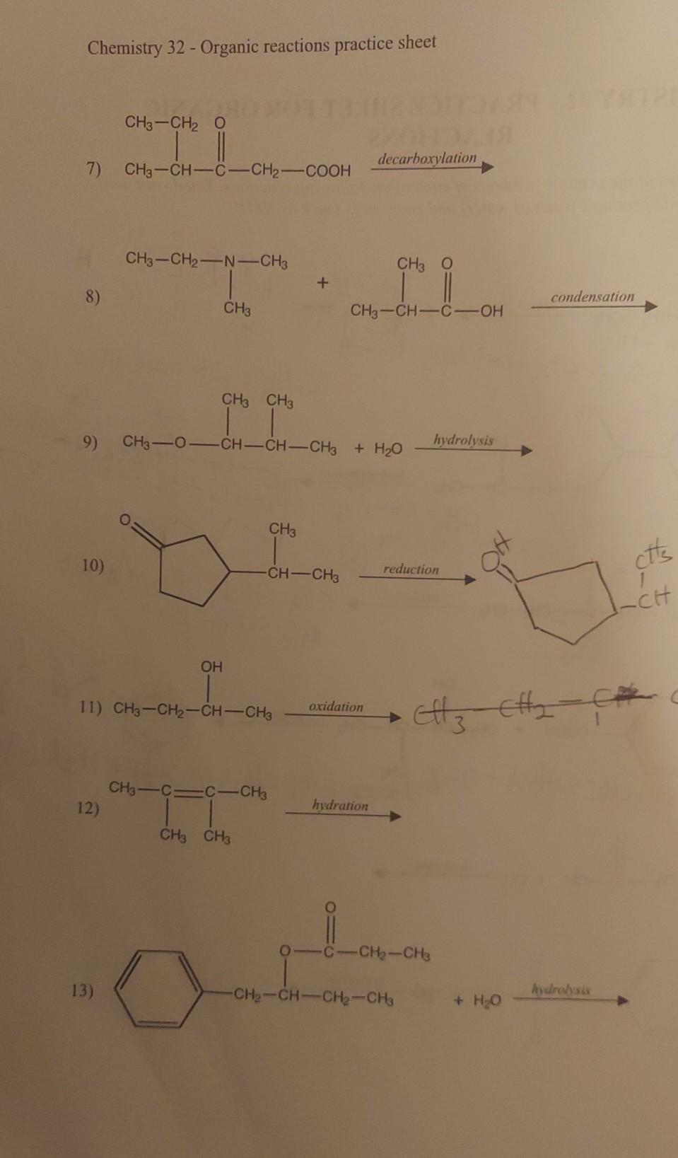 Solved Chemistry 32 - Organic reactions practice sheet CH3 | Chegg.com