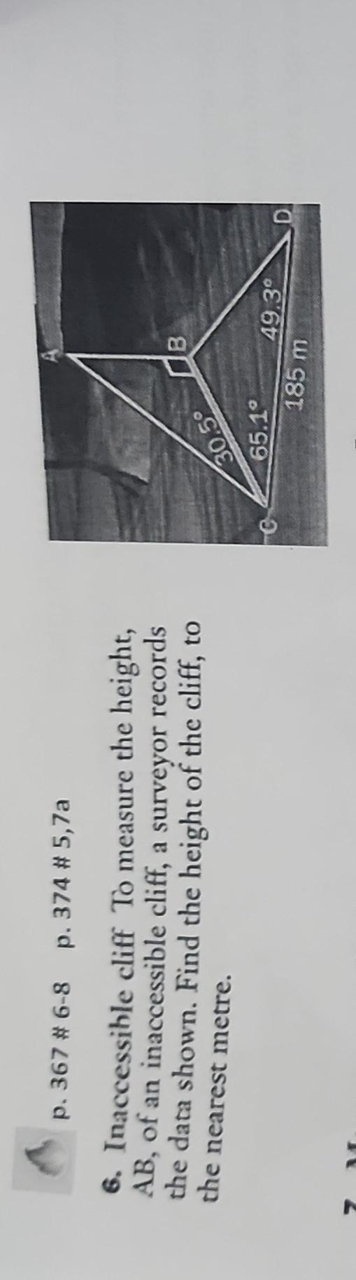 Solved p. 367 \# 6-8 p. 374 \# 5,7a 6. Inaccessible cliff To | Chegg.com