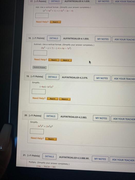 Solved 17. (-/1 Points) DETAILS AUFINTROALG9 4.1.030. MY | Chegg.com