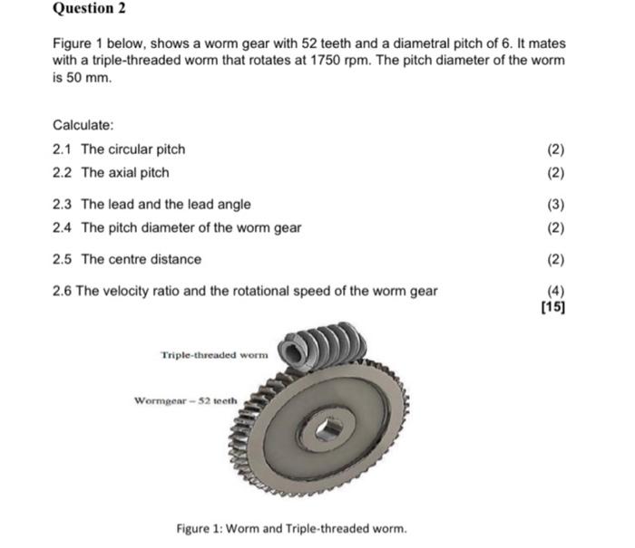 Solved Figure 1 below, shows a worm gear with 52 teeth and a | Chegg.com