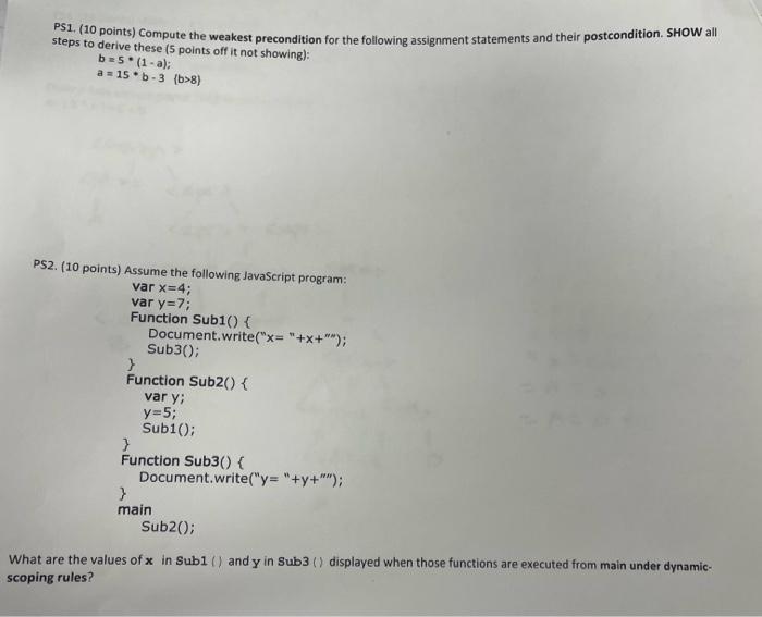 Solved PS1. (10 points) Compute the weakest precondition for | Chegg.com