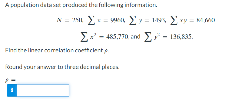 Solved A population data set produced the following | Chegg.com