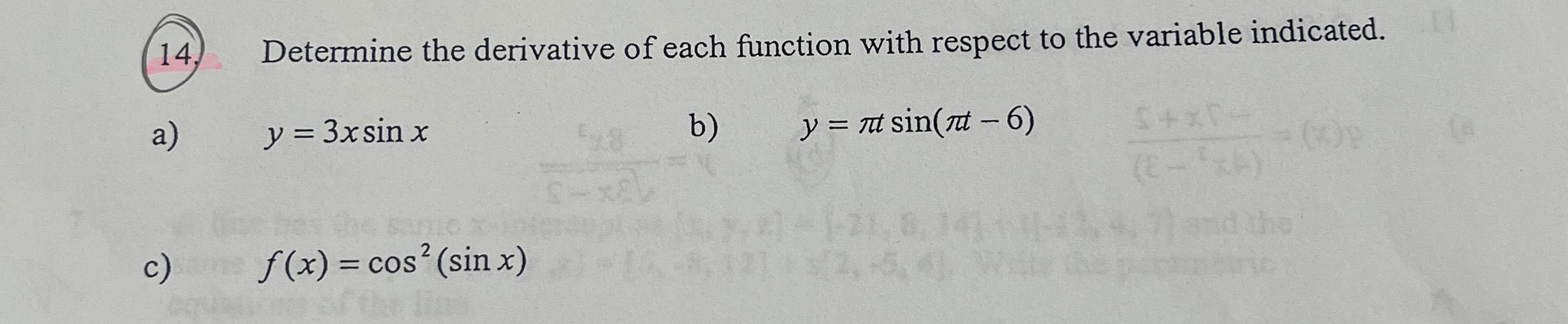 Solved Determine the derivative of each function with | Chegg.com