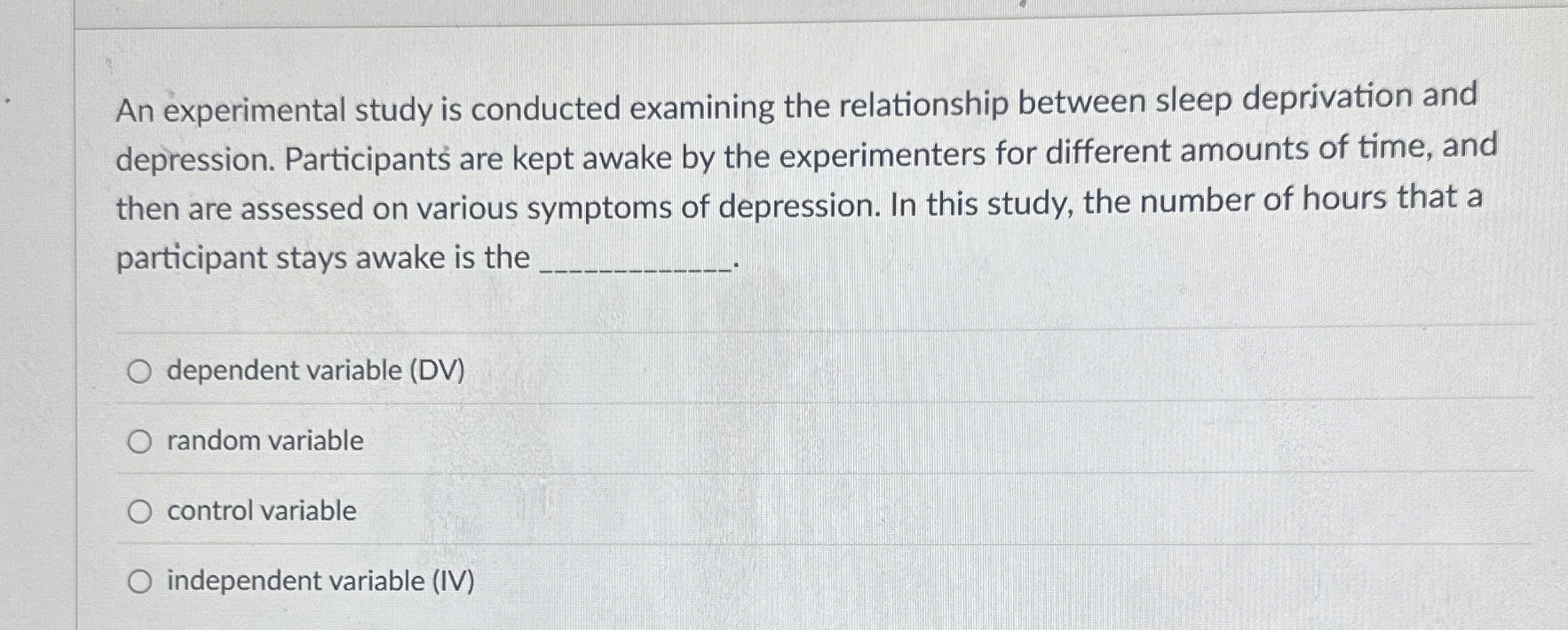 Solved An experimental study is conducted examining the | Chegg.com