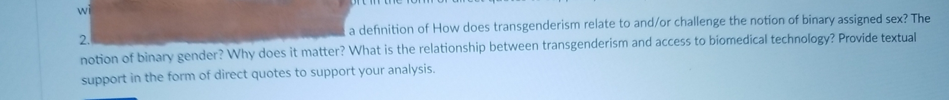 Solved A Definition Of How Does Transgenderism Relate To