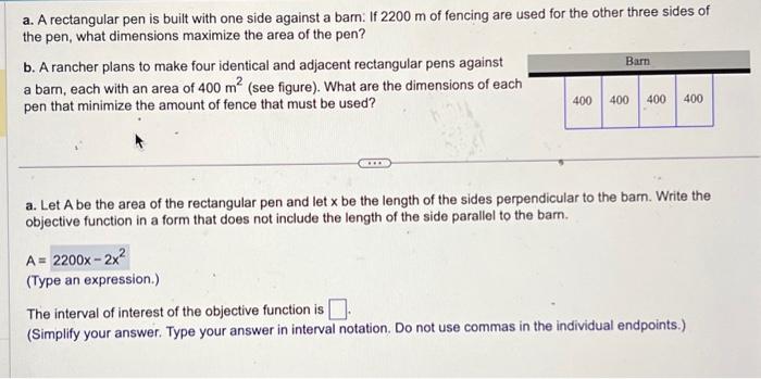 Solved a. A rectangular pen is built with one side against a | Chegg.com