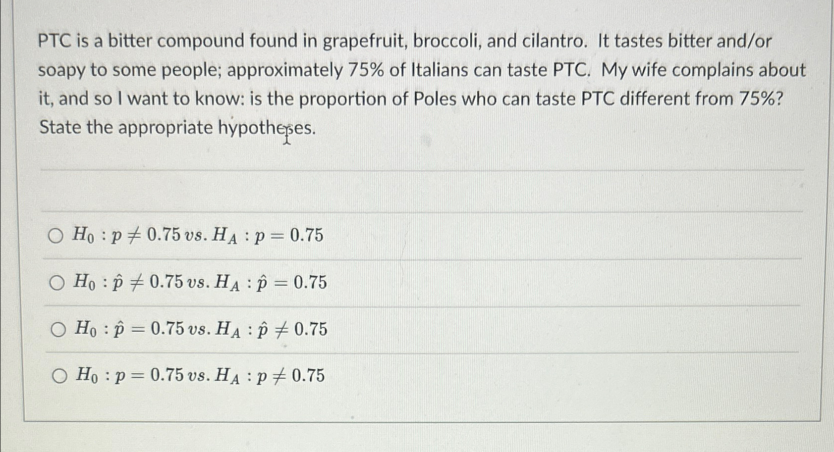 Solved PTC is a bitter compound found in grapefruit, | Chegg.com