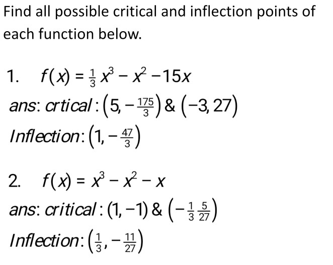 Solved Find all possible critical and inflection points of | Chegg.com