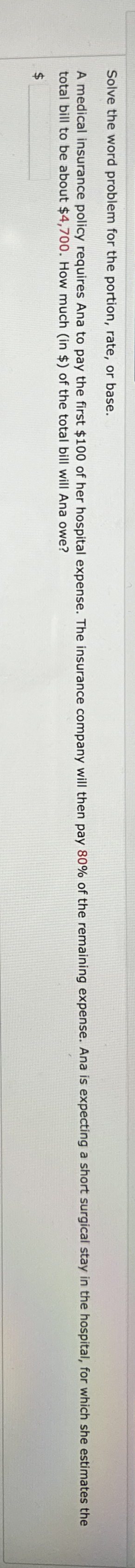 Solved Solve the word problem for the portion, rate, or | Chegg.com