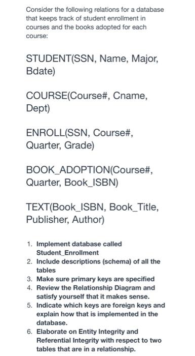 Solved Consider the following relations for a database that | Chegg.com