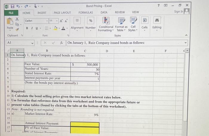 Solved Bond Pricing using Present Value Tables using Excel's | Chegg.com