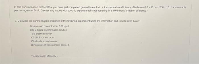 Solved 2. The transformation protocol that you have just | Chegg.com