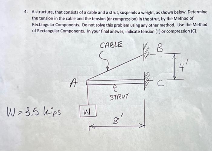 Solved 4. A structure, that consists of a cable and a strut, | Chegg.com
